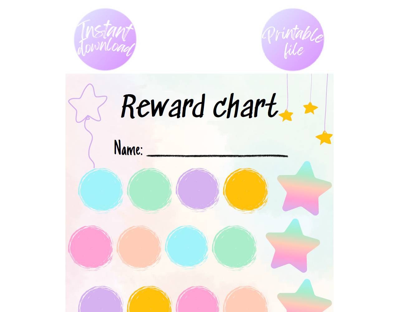 Reward Chart Digital Download Printable Star Reward Chart Chore Sticker ...