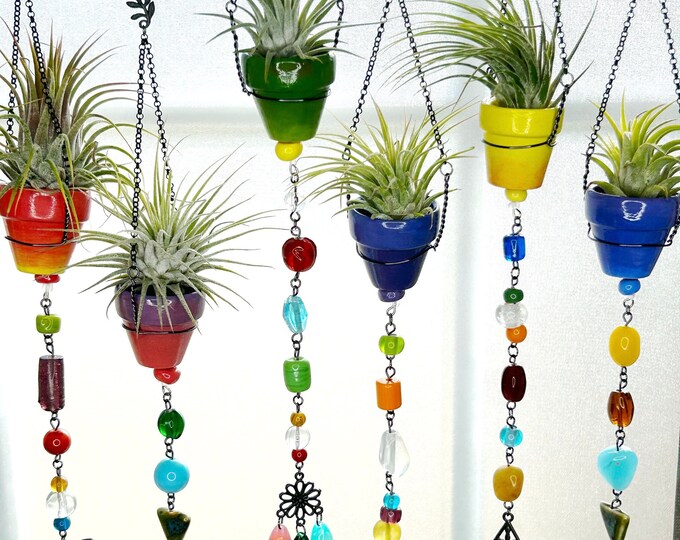 Boho Beaded Curtain Strand With Ceramic Air Plant Holder / Unique ...