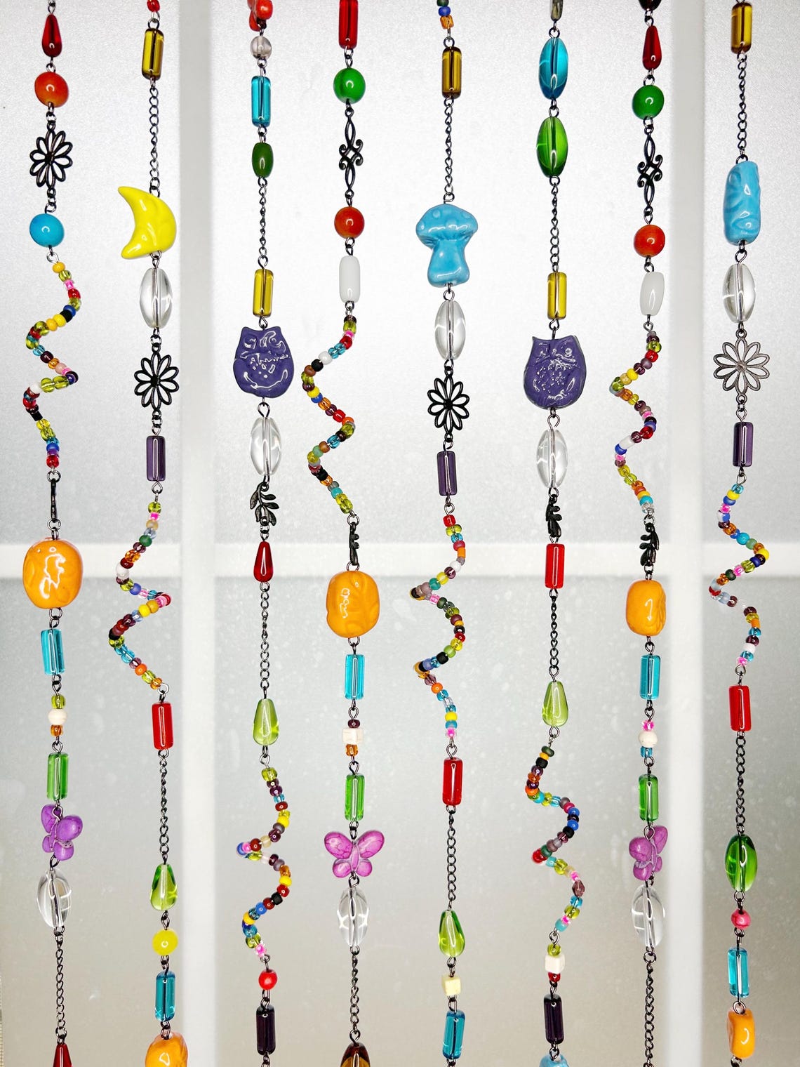 Boho Beaded Curtain Strand / Unique Handmade Bohemian Hippie Window ...