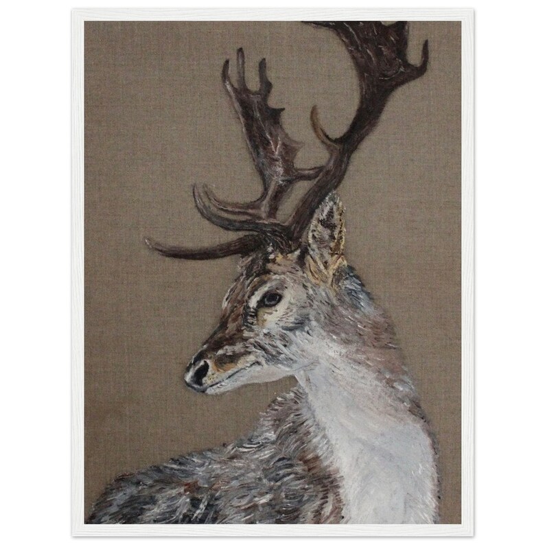 Art Print Oil Painting fallow Deer Portrait on Canvas or Poster in ...