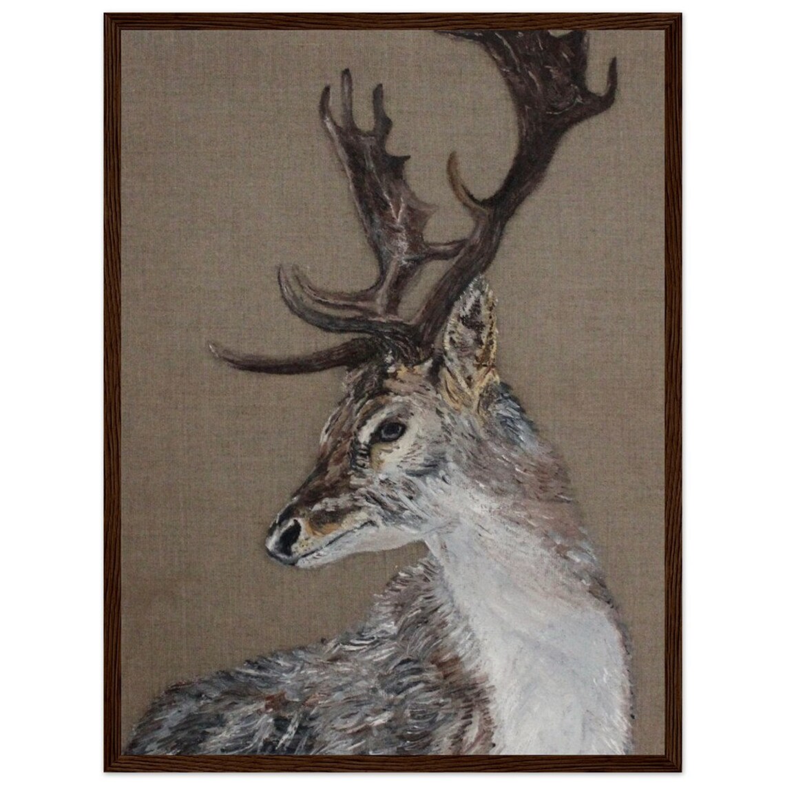 Art Print Oil Painting fallow Deer Portrait on Canvas or Poster in ...