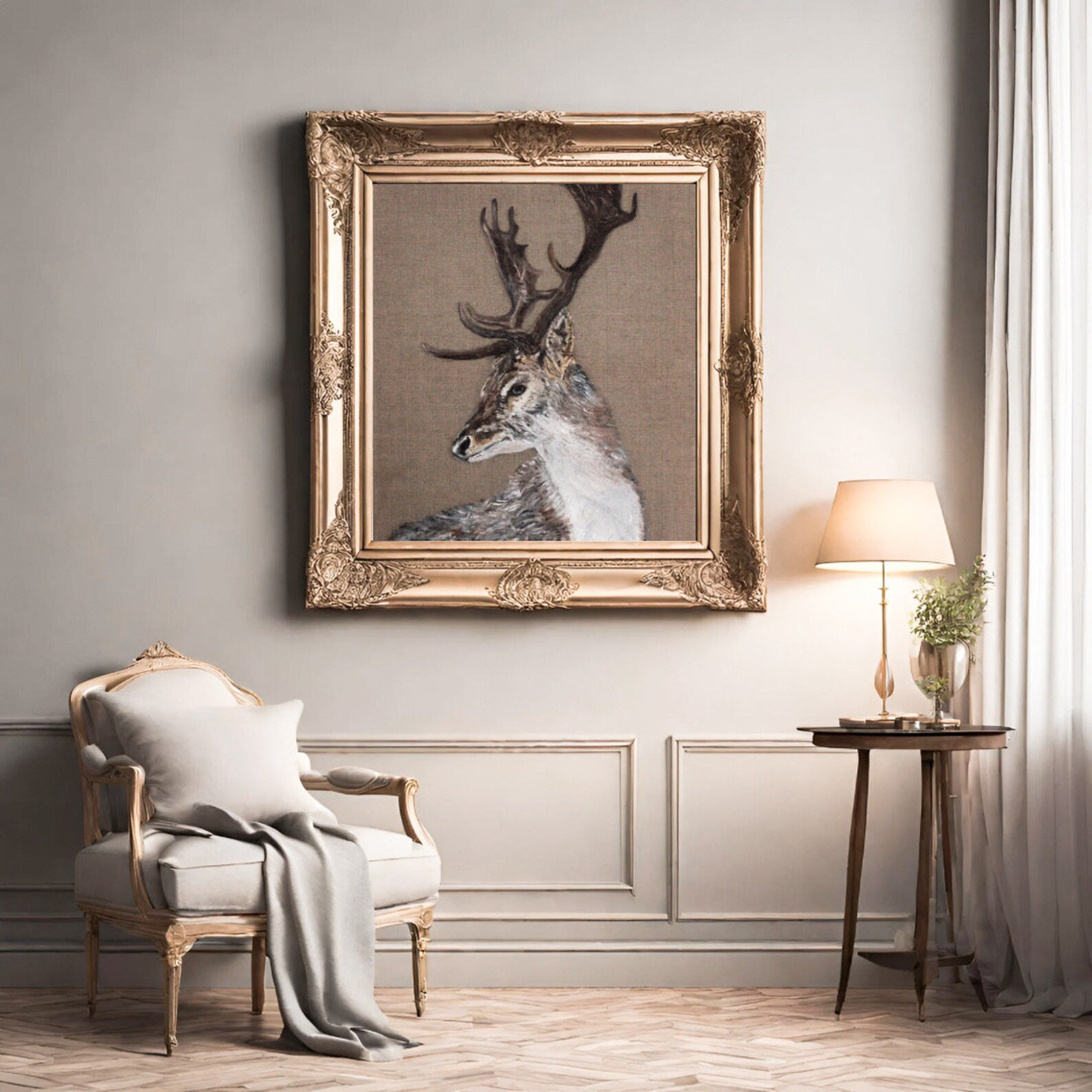 Art Print Oil Painting fallow Deer Portrait on Canvas or Poster in ...