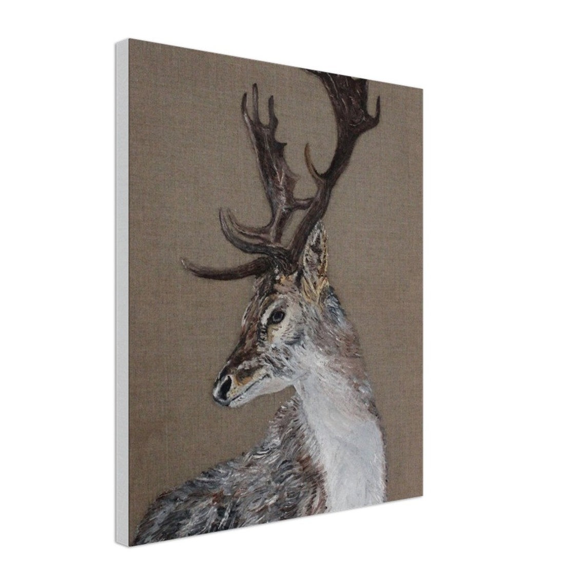 Art Print Oil Painting fallow Deer Portrait on Canvas or Poster in ...