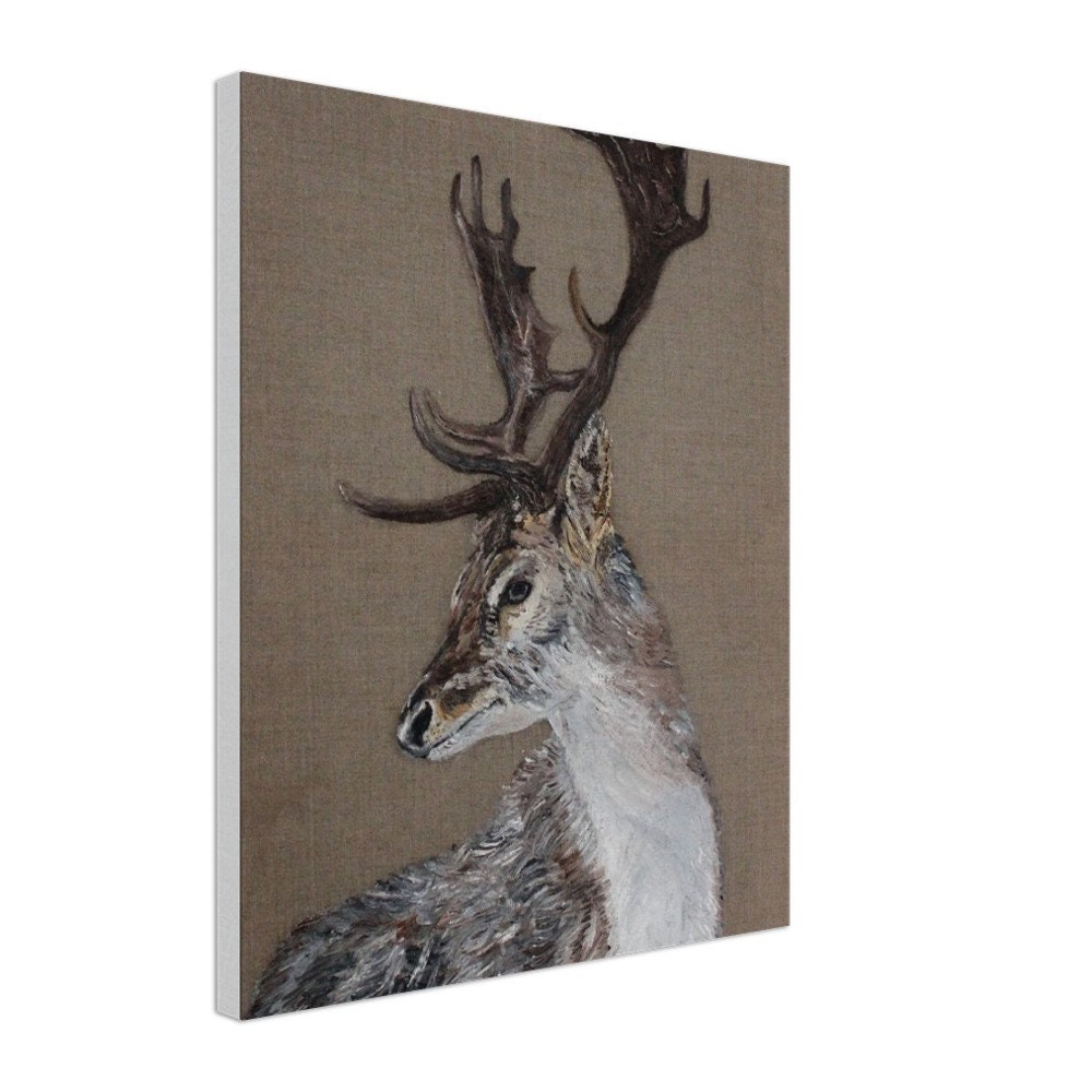 Art Print Oil Painting fallow Deer Portrait on Canvas or Poster in ...