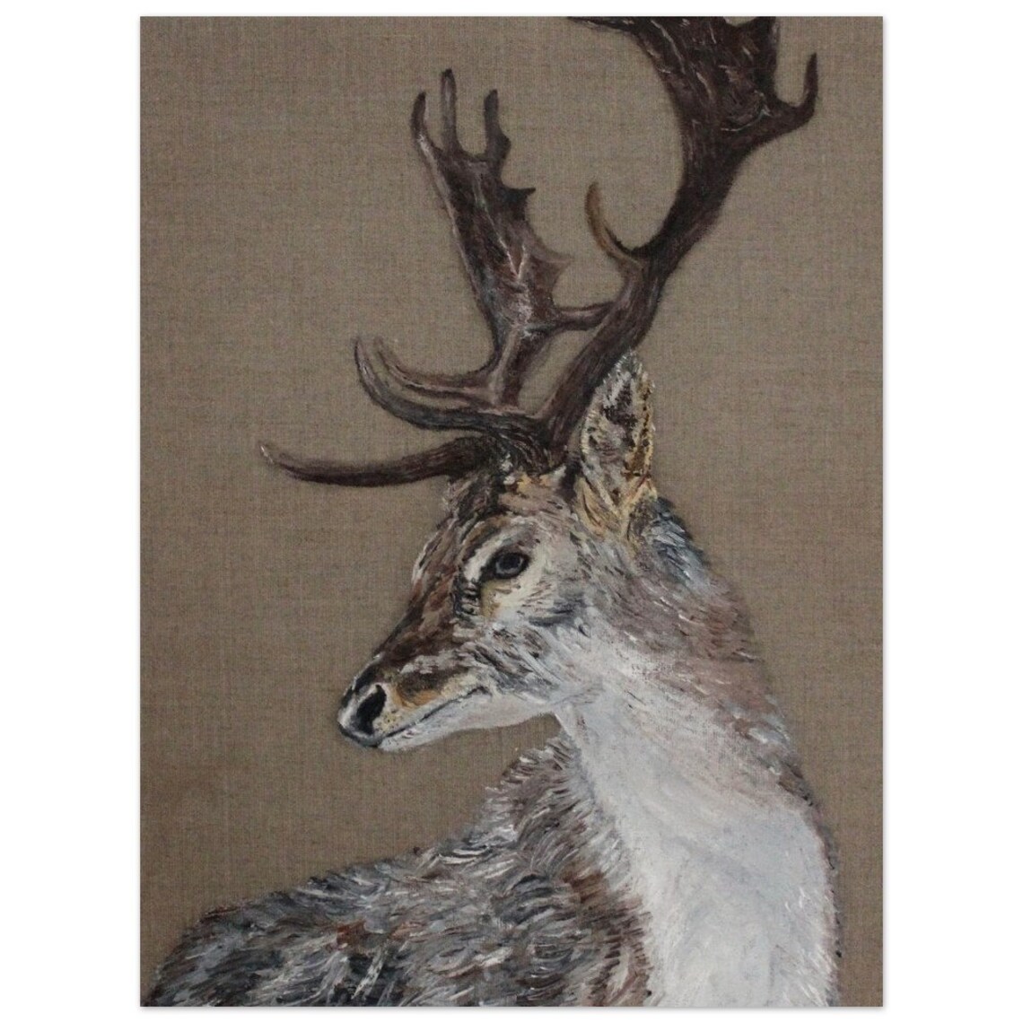 Art Print Oil Painting fallow Deer Portrait on Canvas or Poster in ...