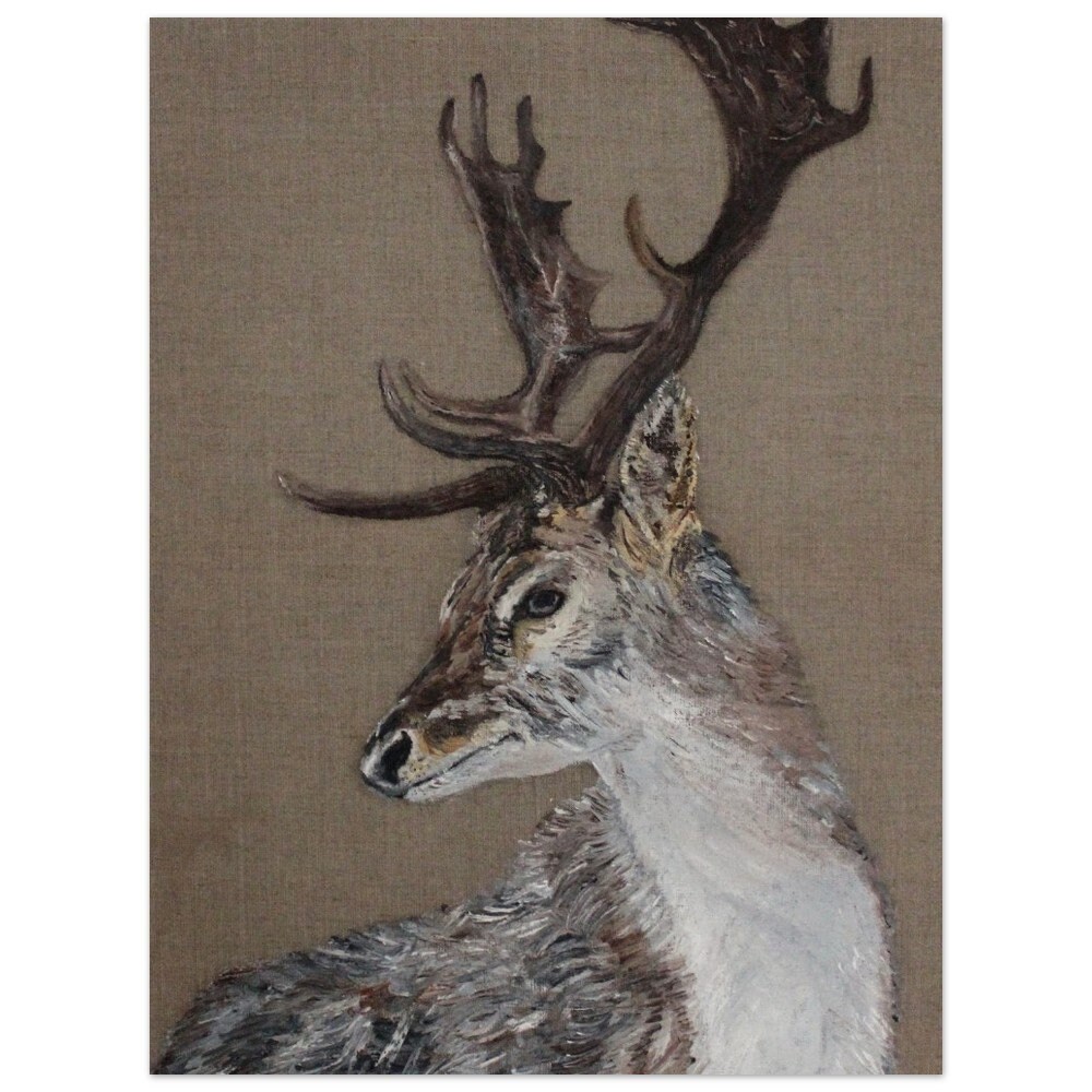 Art Print Oil Painting fallow Deer Portrait on Canvas or Poster in ...