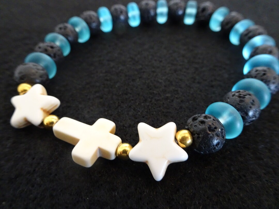 Religious Preppy Blue and White Cross Bracelet - Etsy