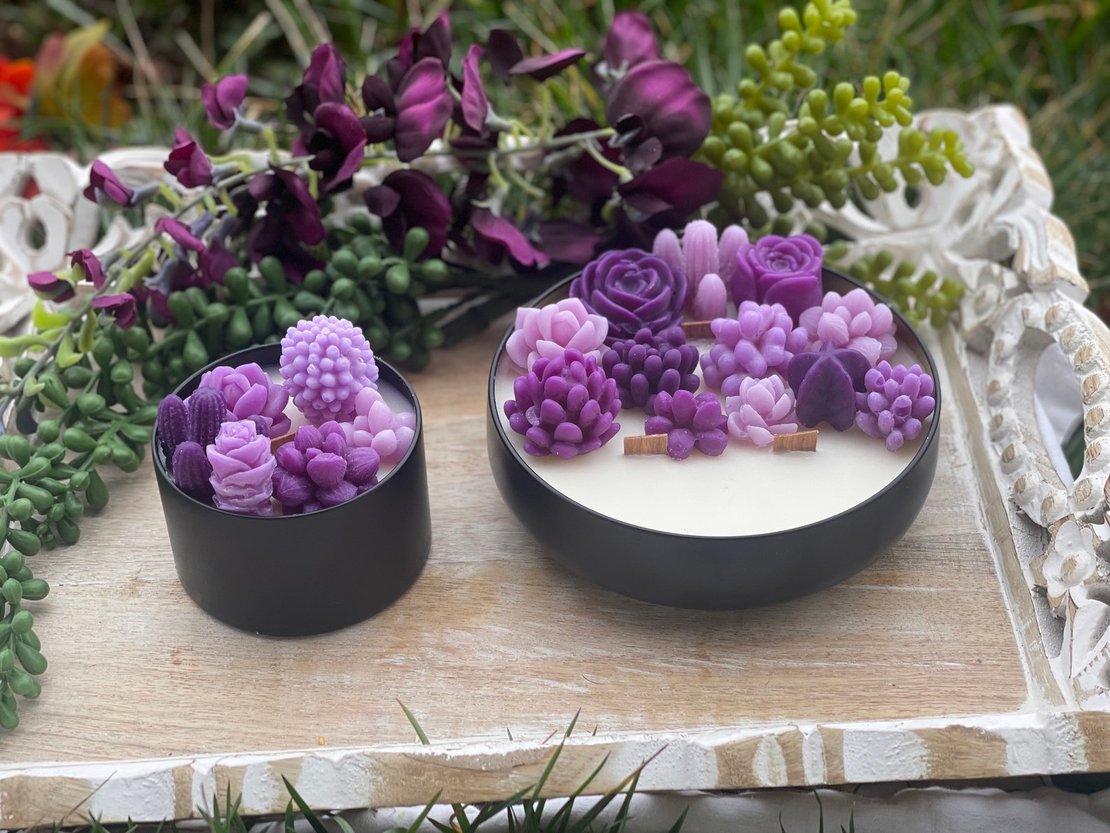 Purple Variety Succulent Candle | Custom Scented Candle | Hand-poured ...