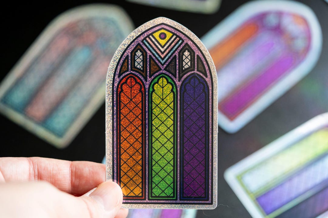 Glitter Cathedral Window Pride Flag Stickers | Progress, Lesbian ...