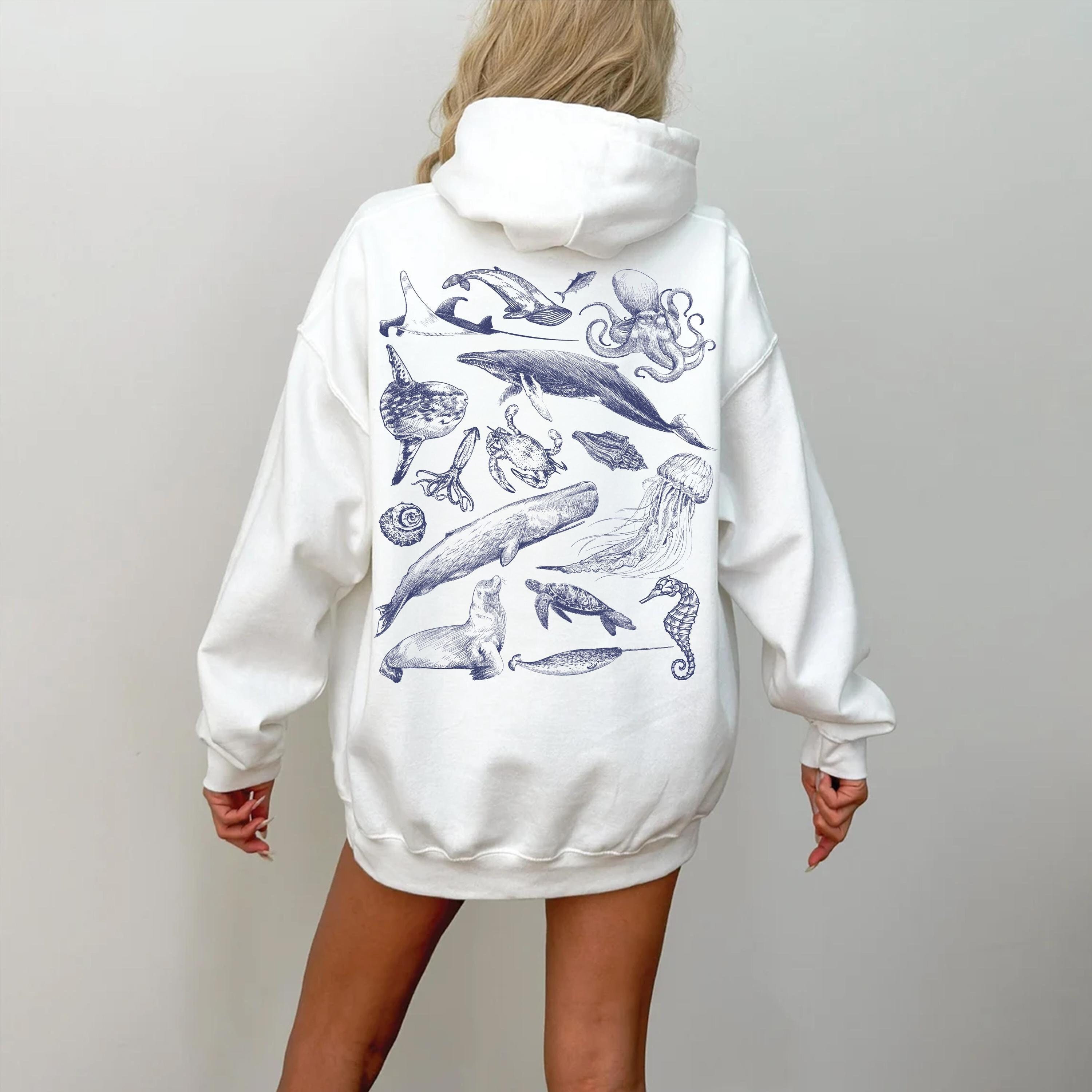 Underwater Sea Animal Vintage Hoodie, Gift for Marine Biologist-ocean ...