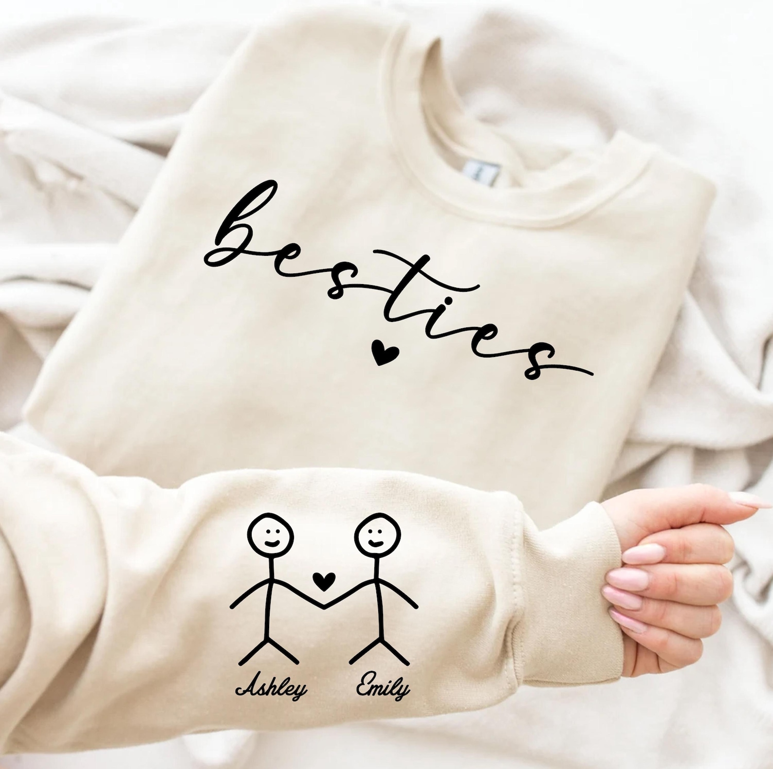 Personalized Besties Hoodie With Name on Sleeve for Best Friends ...