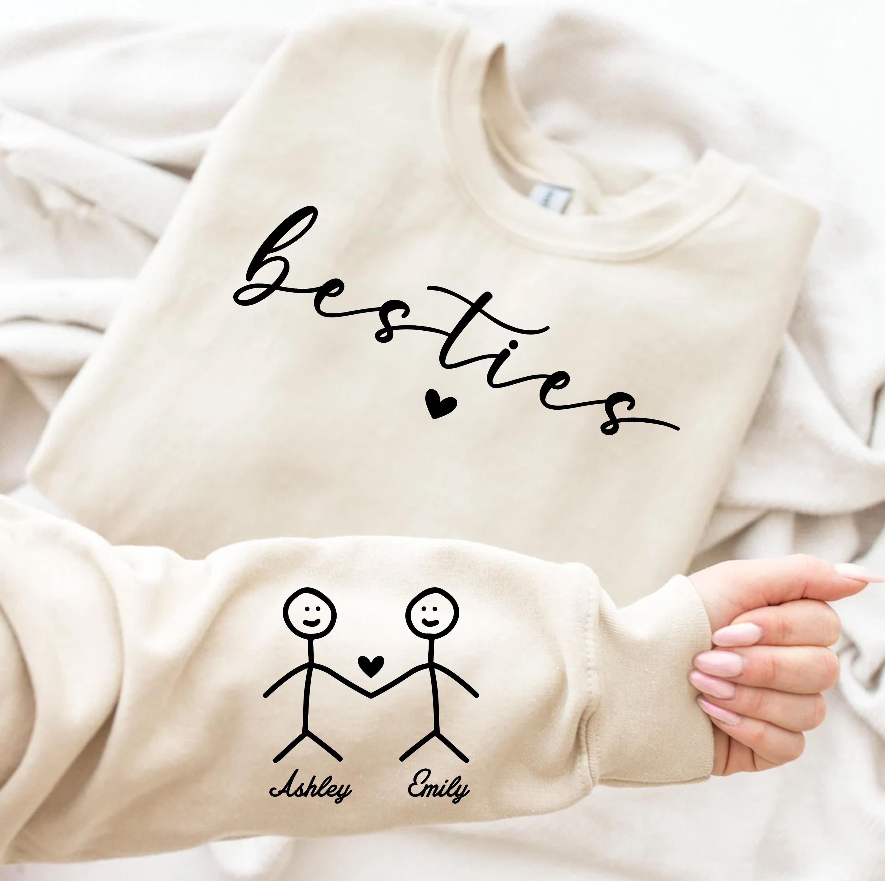 Personalized Besties Hoodie With Name on Sleeve for Best Friends ...
