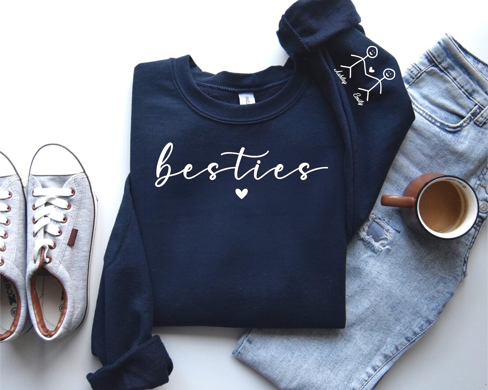 Personalized Besties Hoodie With Name on Sleeve for Best Friends ...