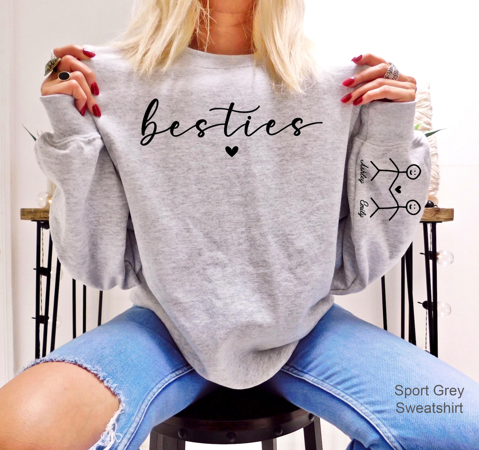 Personalized Besties Hoodie With Name on Sleeve for Best Friends ...