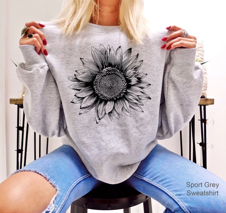 Sunflower Sweatshirts, Floral Long Sleeve Sunflower Sweatshirt, Flower ...