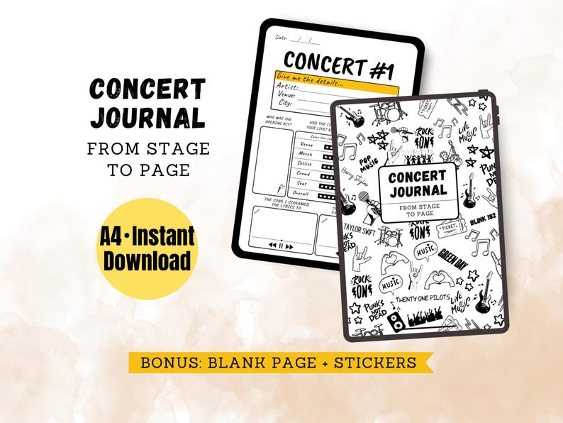 Concert Journal Printable (A4 Digital PDF) — Setlist, Ticket & Photo ...