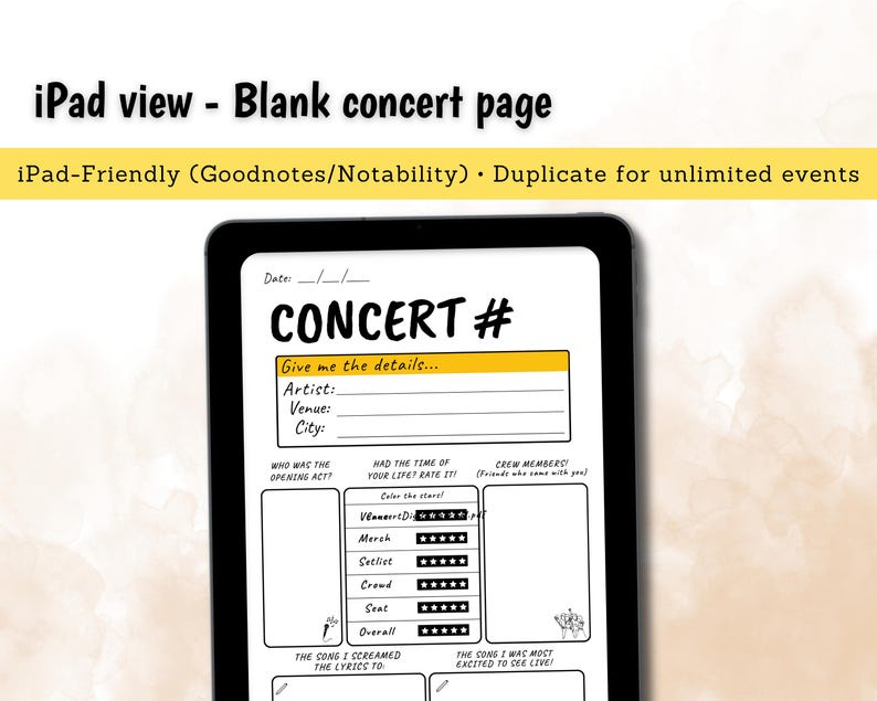 Concert Journal Printable (A4 Digital PDF) — Setlist, Ticket & Photo ...