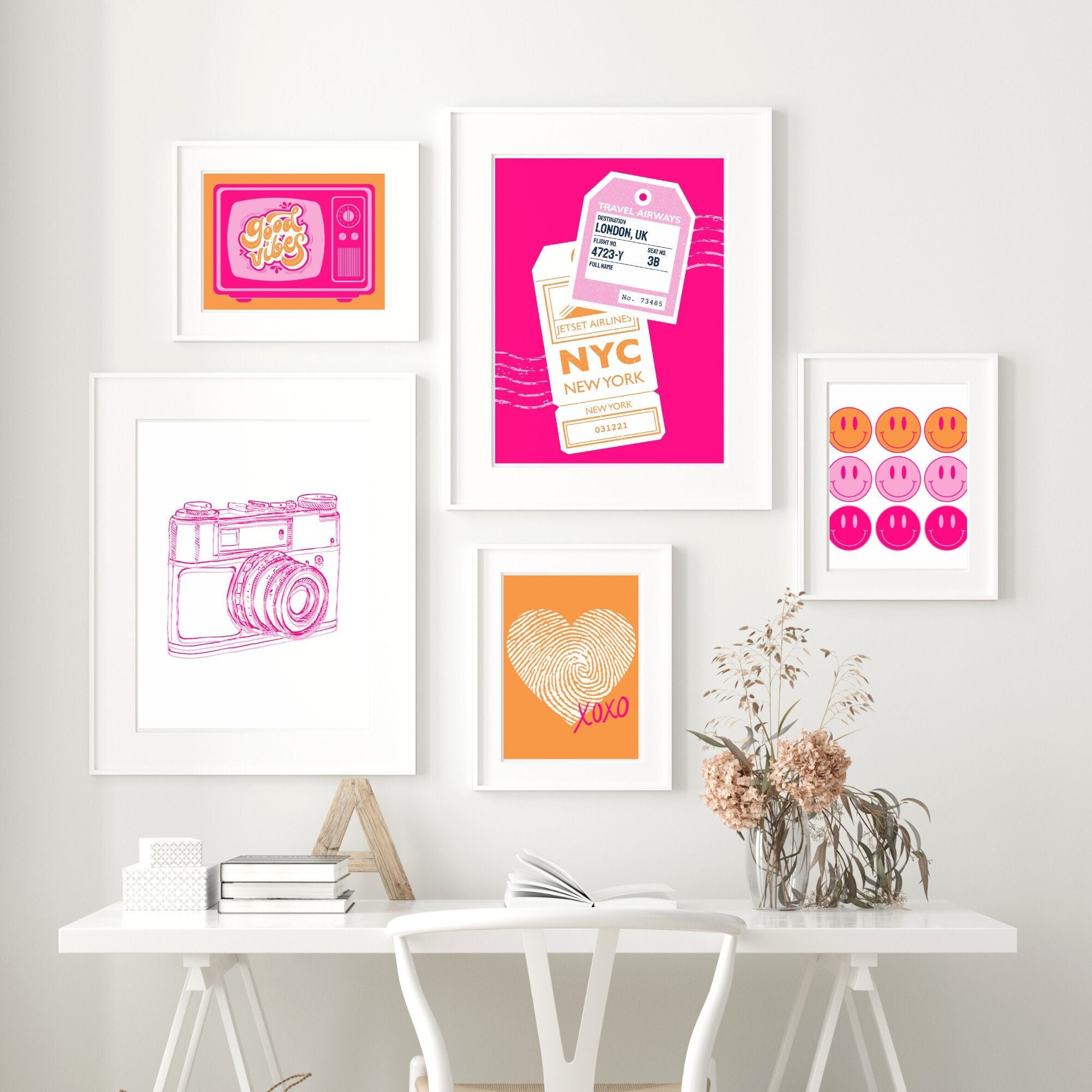 Preppy Wall Art Printable Set of 10 Pink Orange Gallery Wall Teenage ...