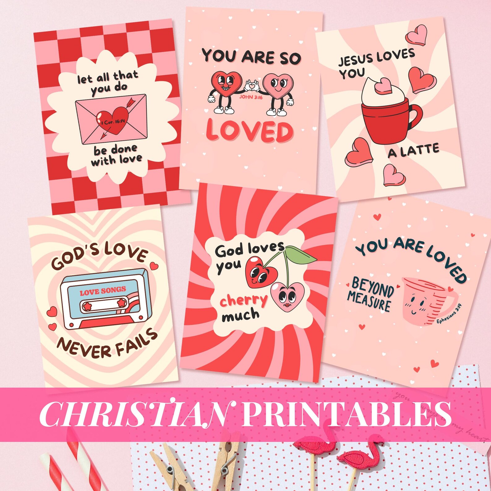 Christian Valentine Printable Set Bible Verse Printable Card Set for ...
