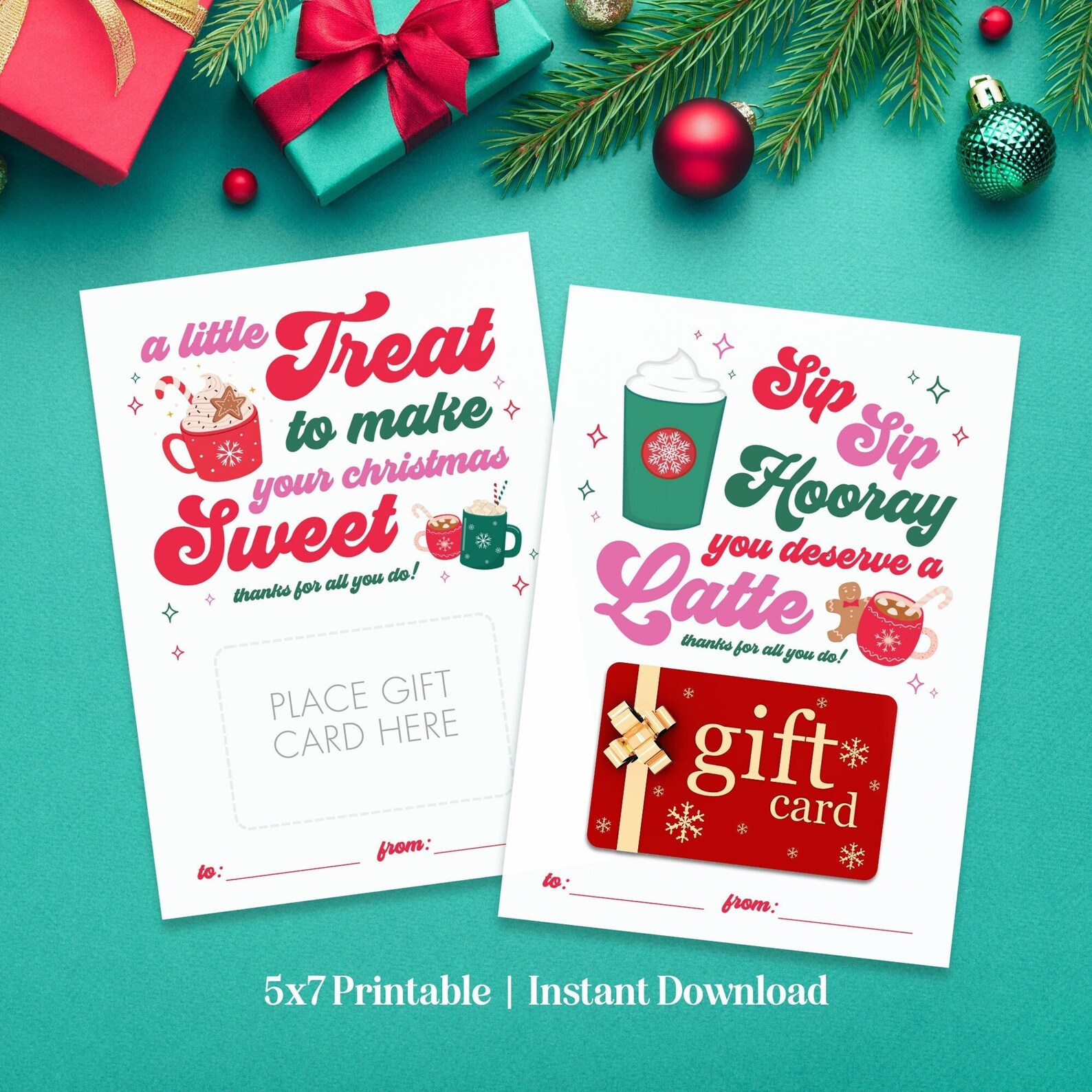 Christmas Gift Card Holder Printable Thank You Coffee Gift Card for ...