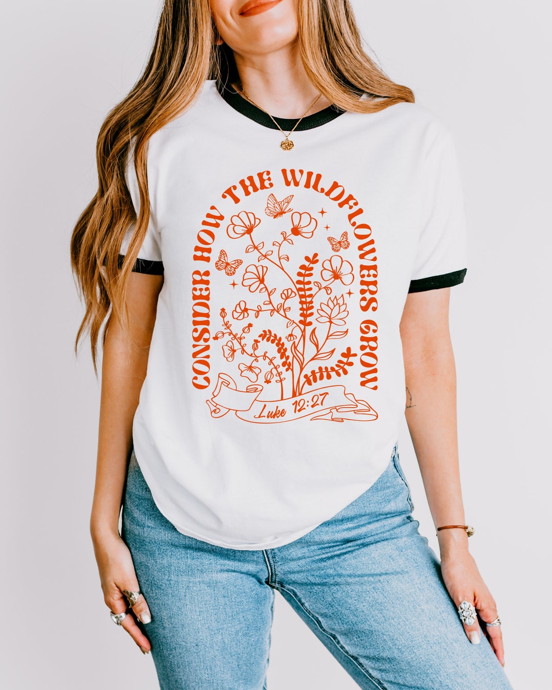 Retro Christian Tee Ringer Shirt Consider the Wildflowers Trendy ...