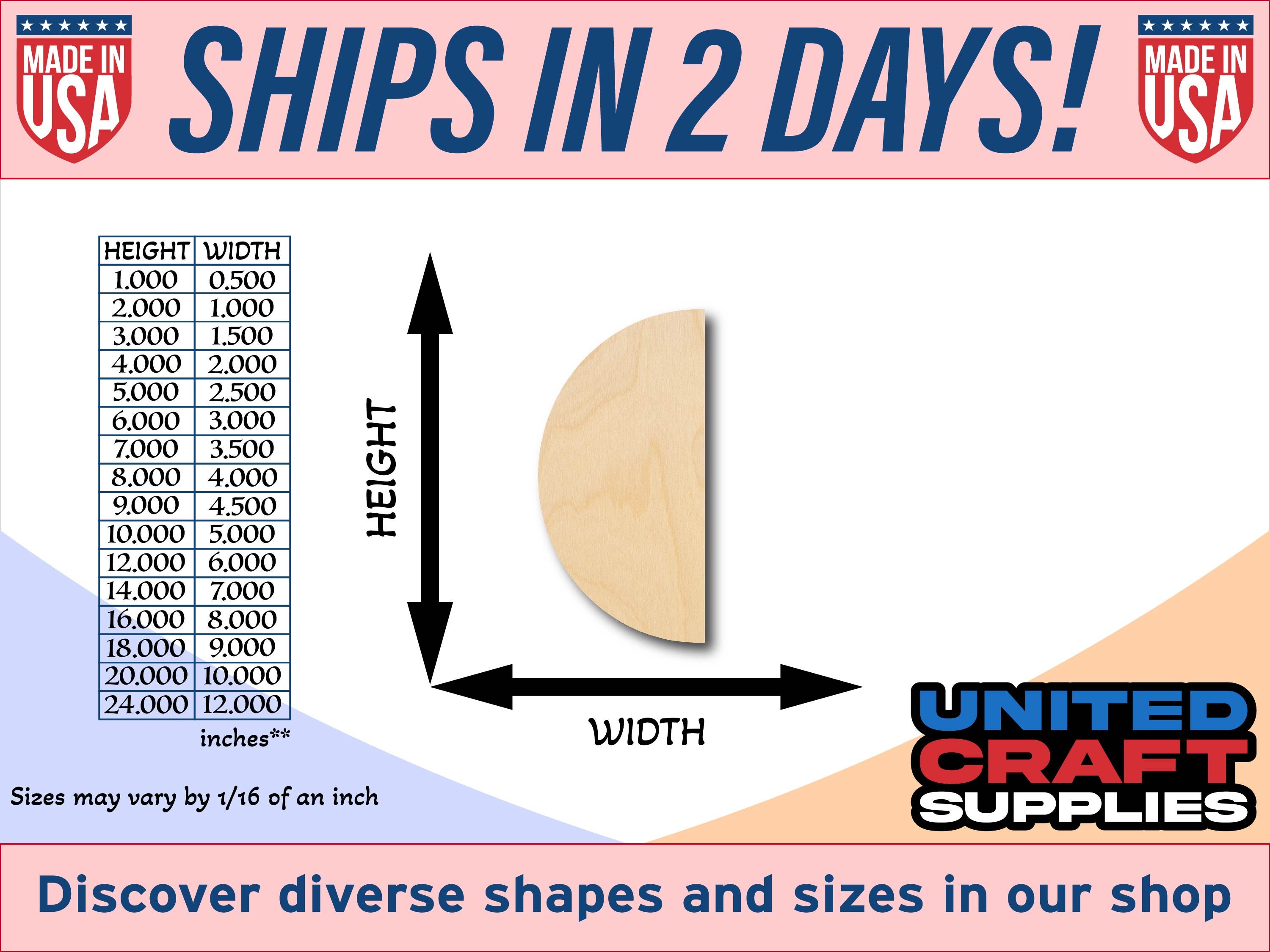 Half Circle Wooden Shape Unfinished Wood Round Birch for DIY Crafts 1/8 ...