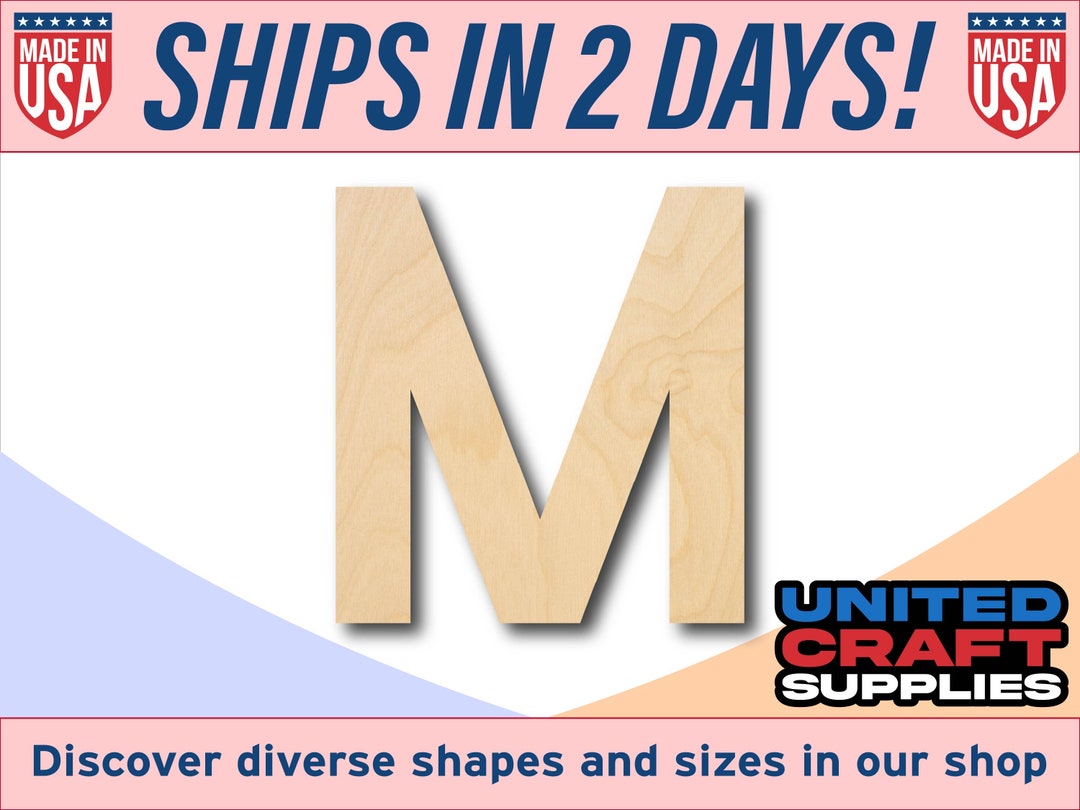 Letter M Wooden Shape - Unfinished Wood Round Birch for DIY Crafts - 1/ ...