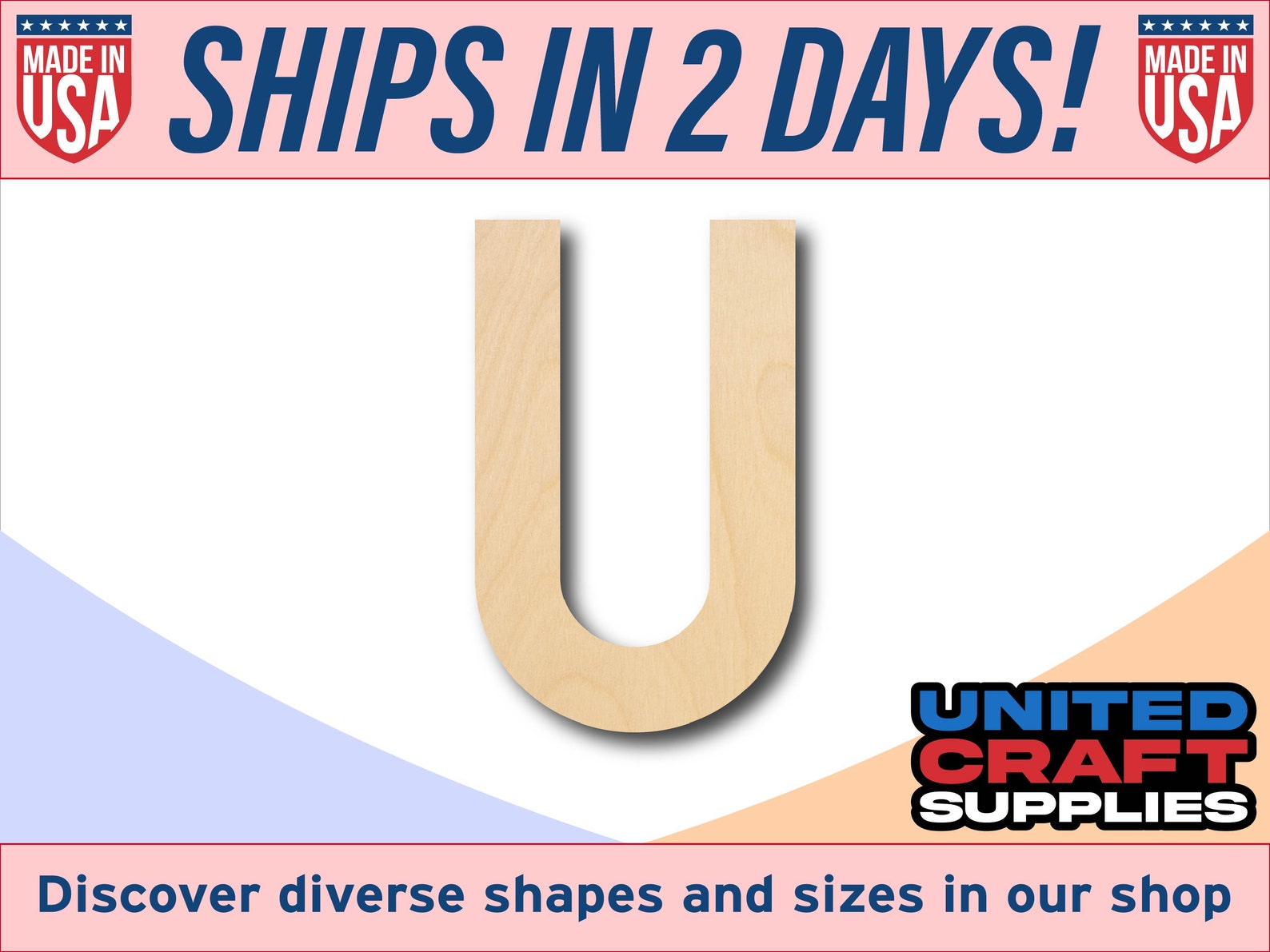 Letter U Wooden Shape Unfinished Wood Round Birch for DIY Crafts 1/8 1/ ...