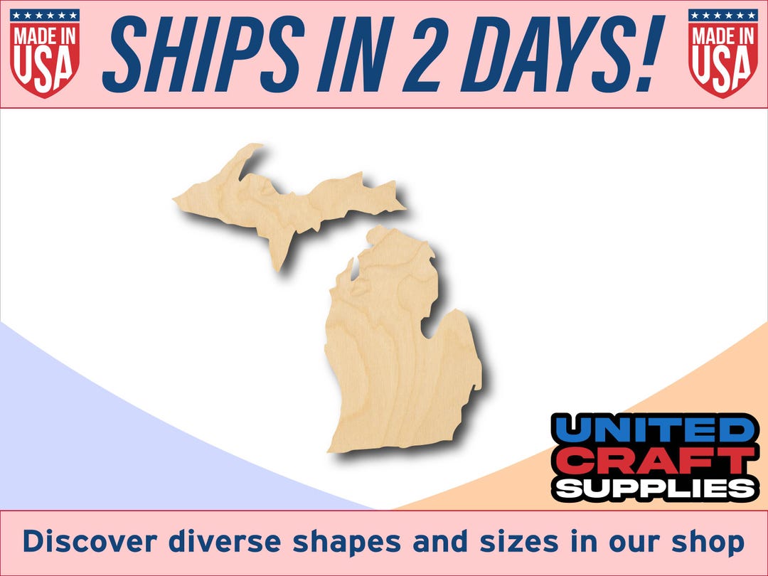 Michigan State Wooden Shape - Unfinished Wood Birch for DIY Crafts - 1/ ...