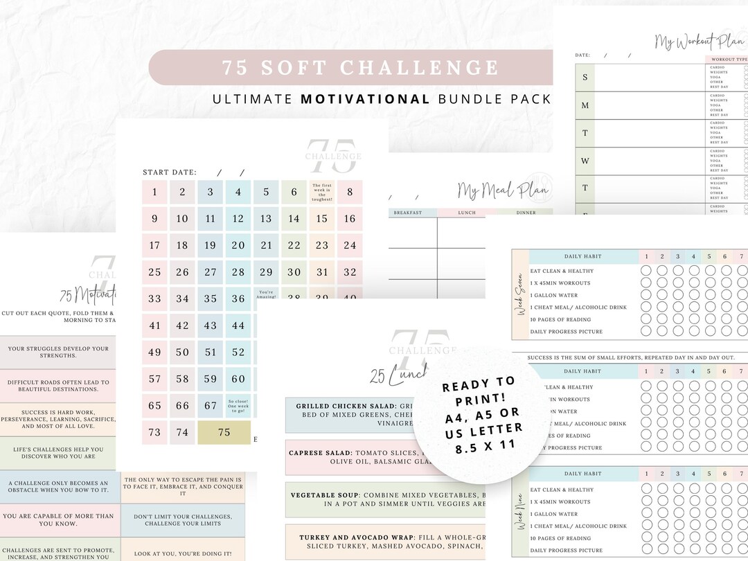 75 Soft Challenge Printable Motivation Quotes, Healthy Meal Plan ...