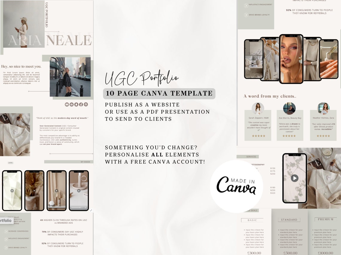 UGC Minimalist Portfolio Template Canva Website Sage Green - Etsy