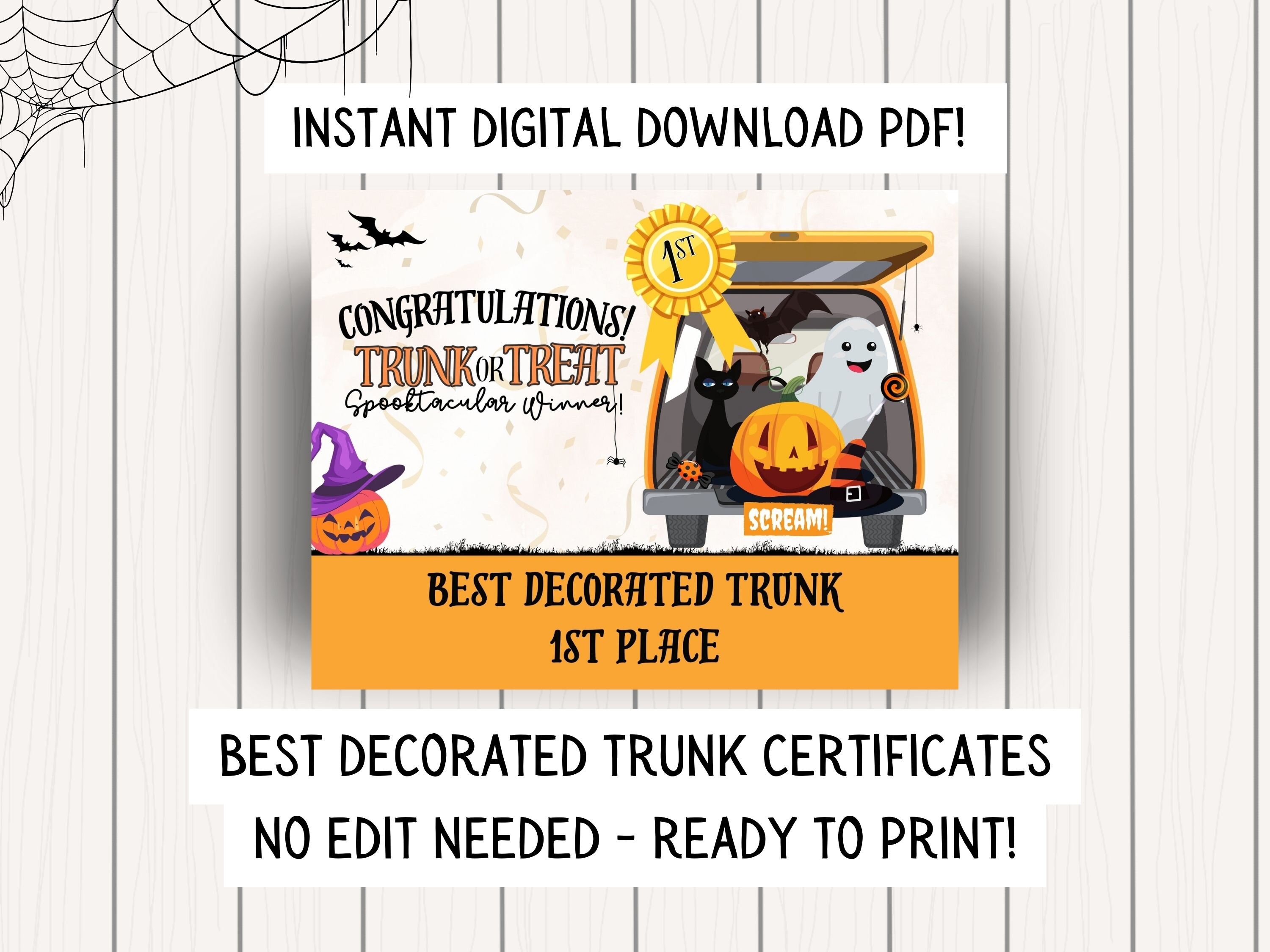 Trunk or Treat Award Best Trunk Prize Trunk-or-treat Certificate ...