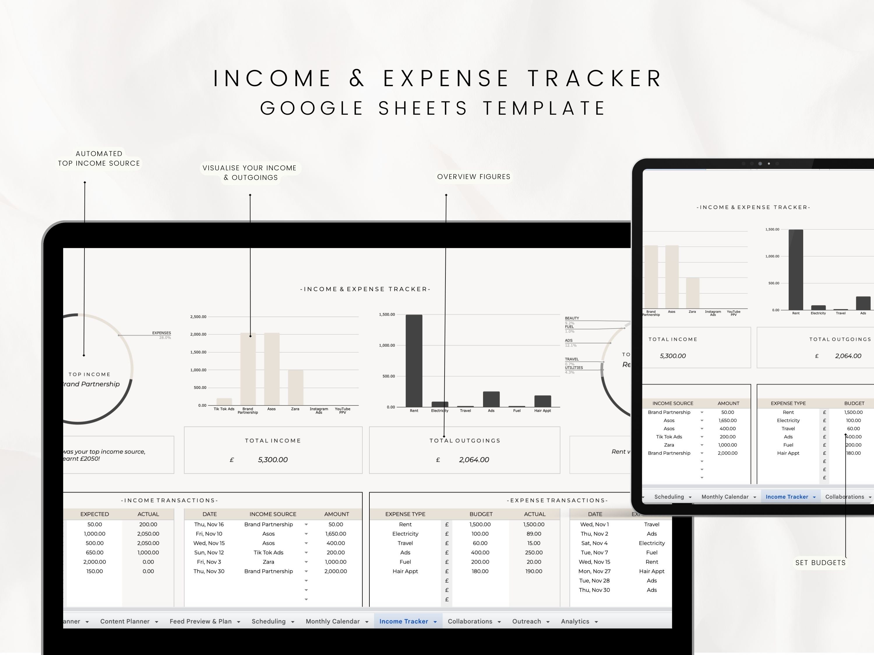 Income Expense Tracker Google Sheets Minimalist Design - Etsy