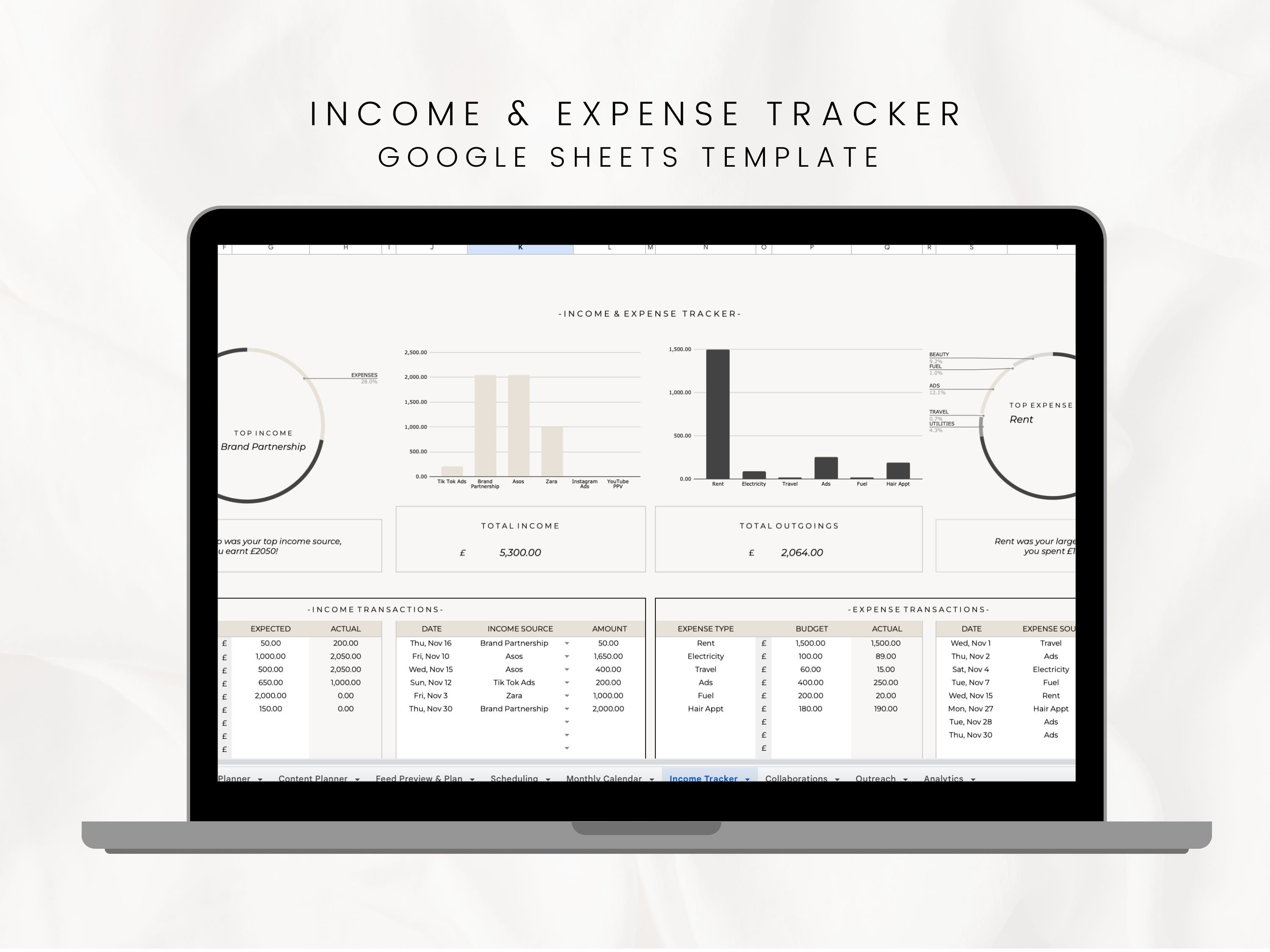 Income Expense Tracker Google Sheets Minimalist Design - Etsy