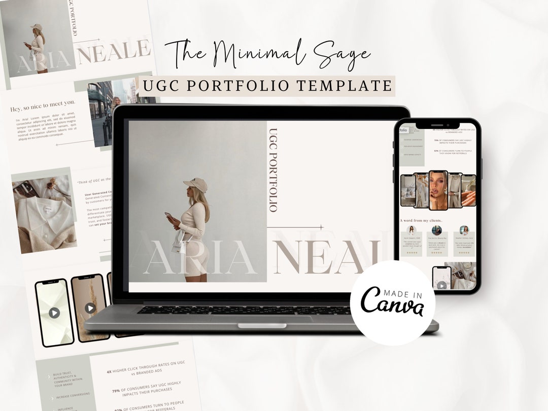 UGC Minimalist Portfolio Template Canva Website Sage Green - Etsy