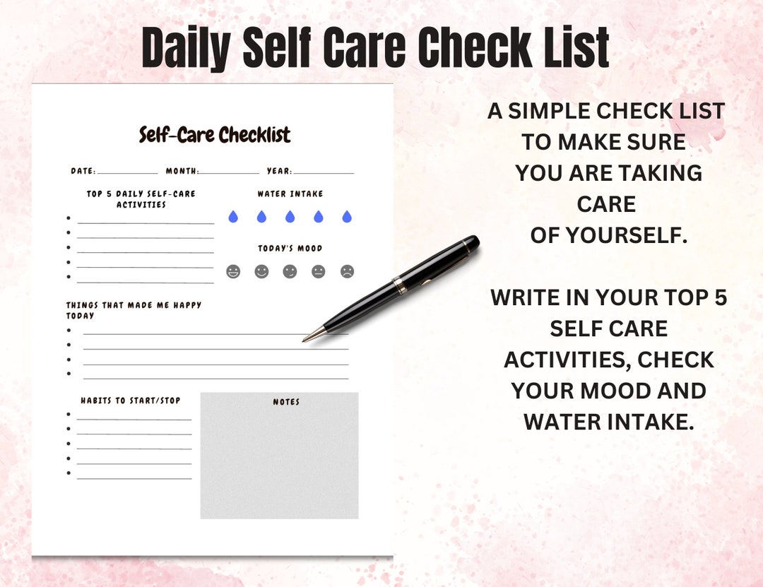 Self Care Checklist, Daily Self Love Checklist, Self-care Planner ...