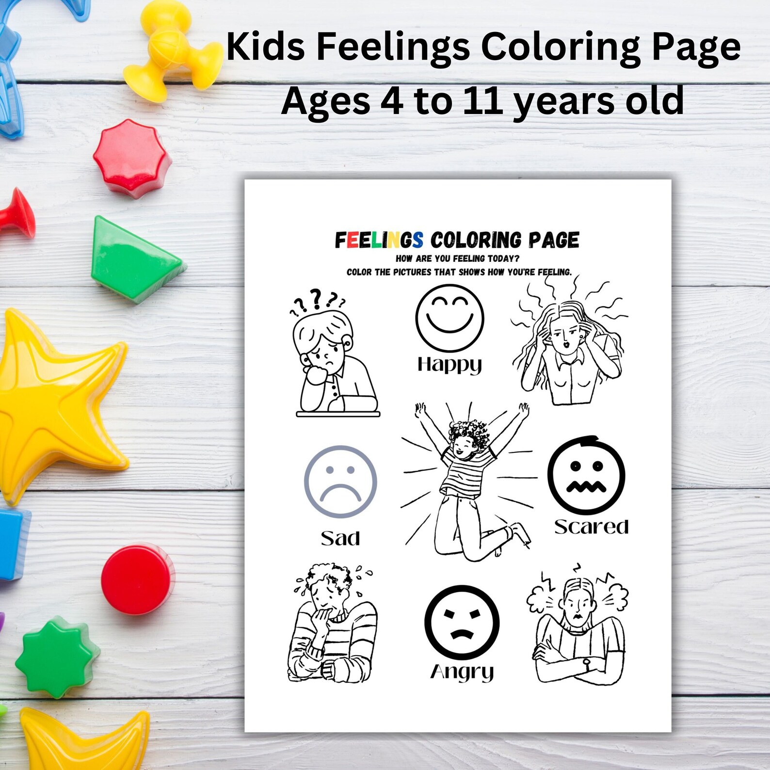 Feelings Coloring Page, Digital Coloring Page, Kids Coloring Page ...