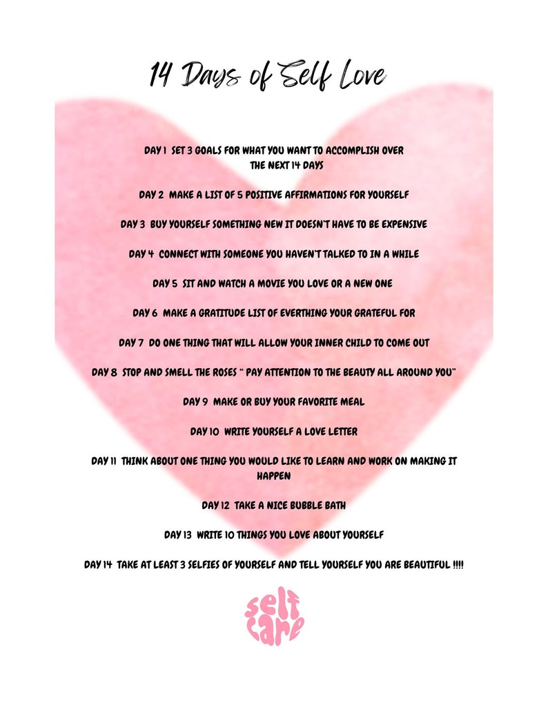 Self Love Worksheet, 14 Day Activity, Women's Printable (PDF) - Etsy