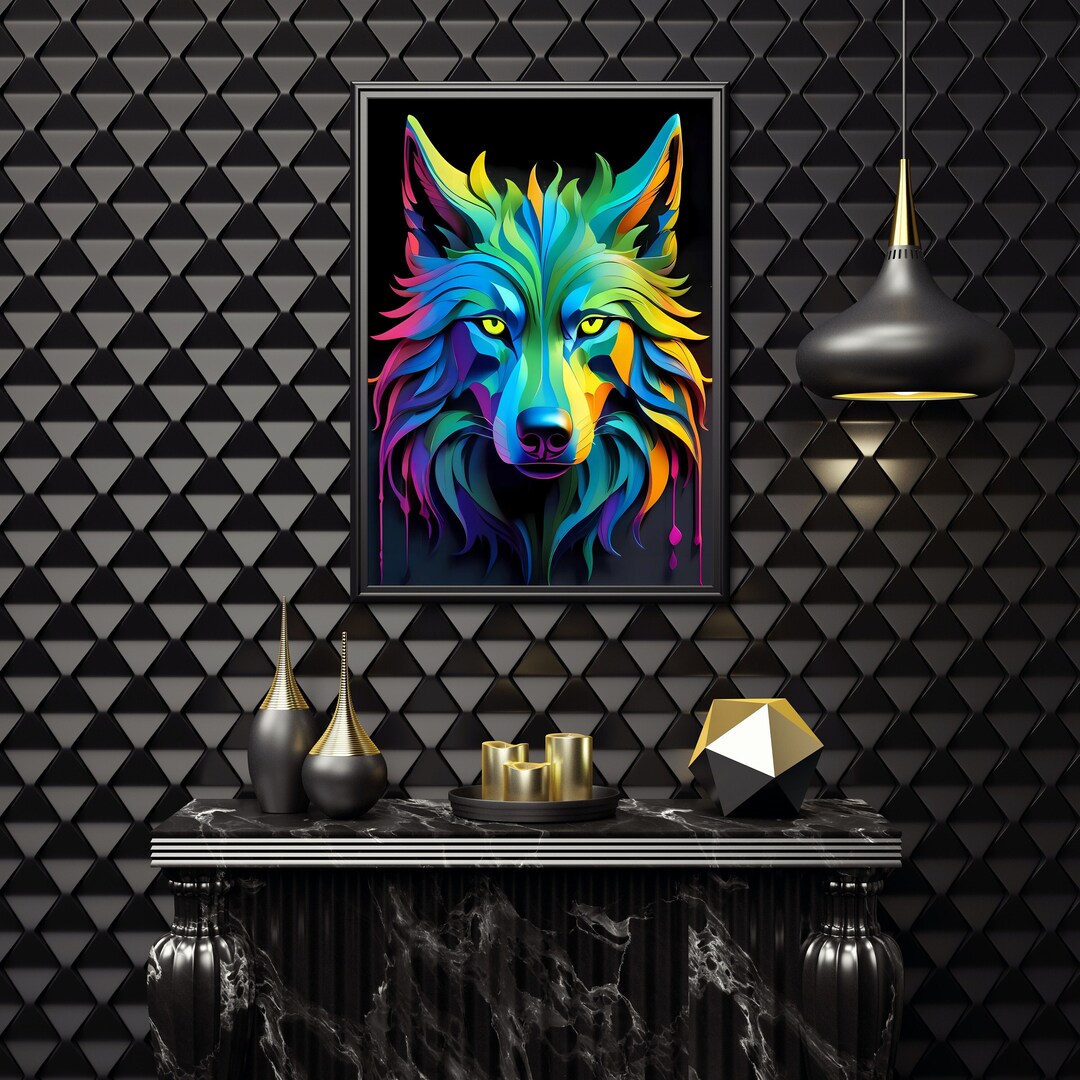Colorful Wolf Head Digital Wall Art, 3D Colorful Wolf Design, Colorful ...