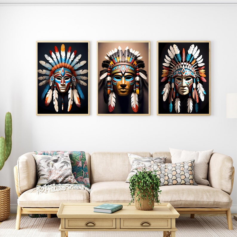 Set of 6 Native American Mask Printable Wall Art: Ethnic and ...