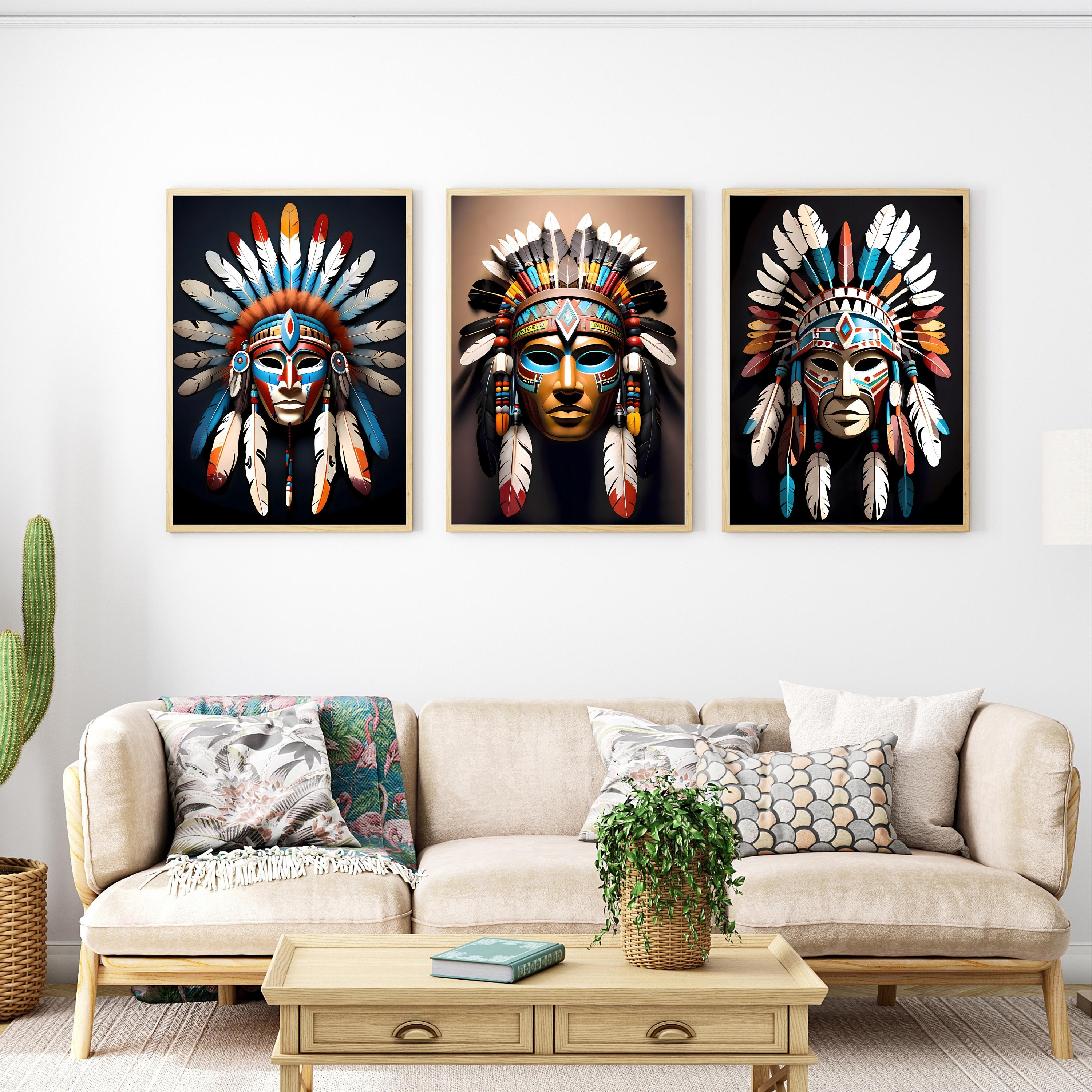 Set of 6 Native American Mask Printable Wall Art: Ethnic and ...