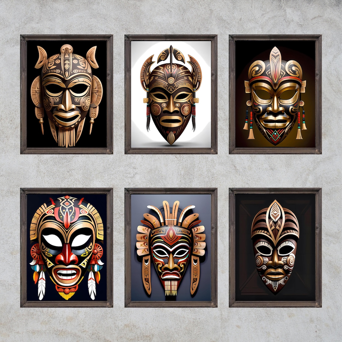 Set of 6 Indonesian Mask Printable Wall Art: Ethnic and Traditional ...