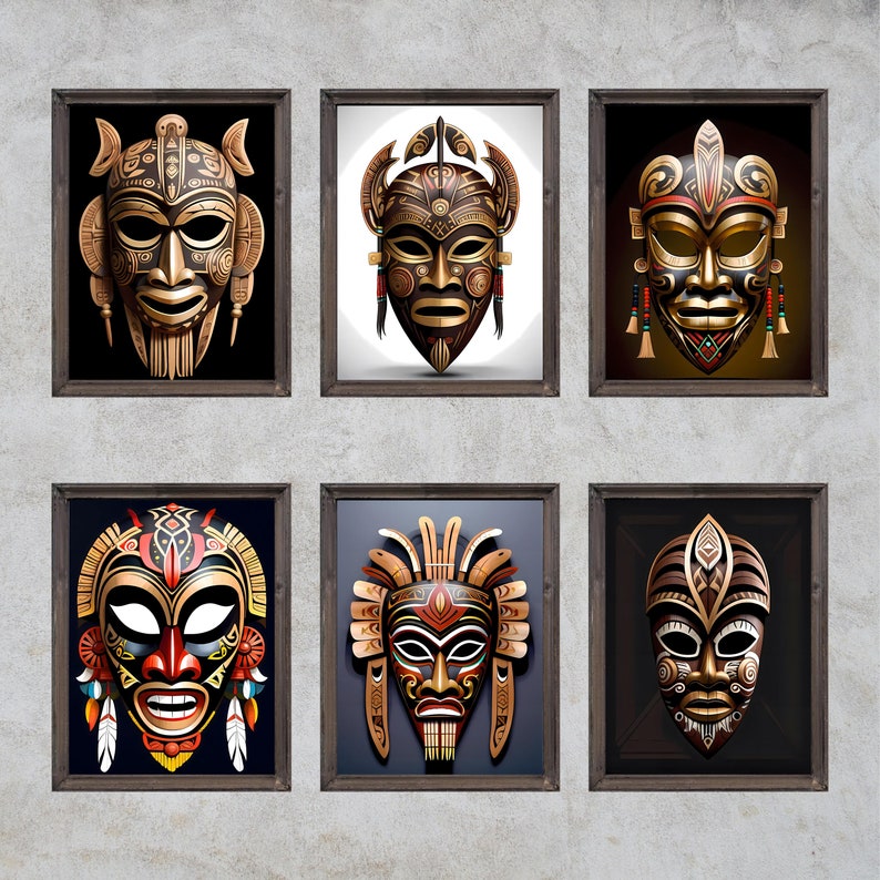 Set of 6 Indonesian Mask Printable Wall Art: Ethnic and Traditional ...