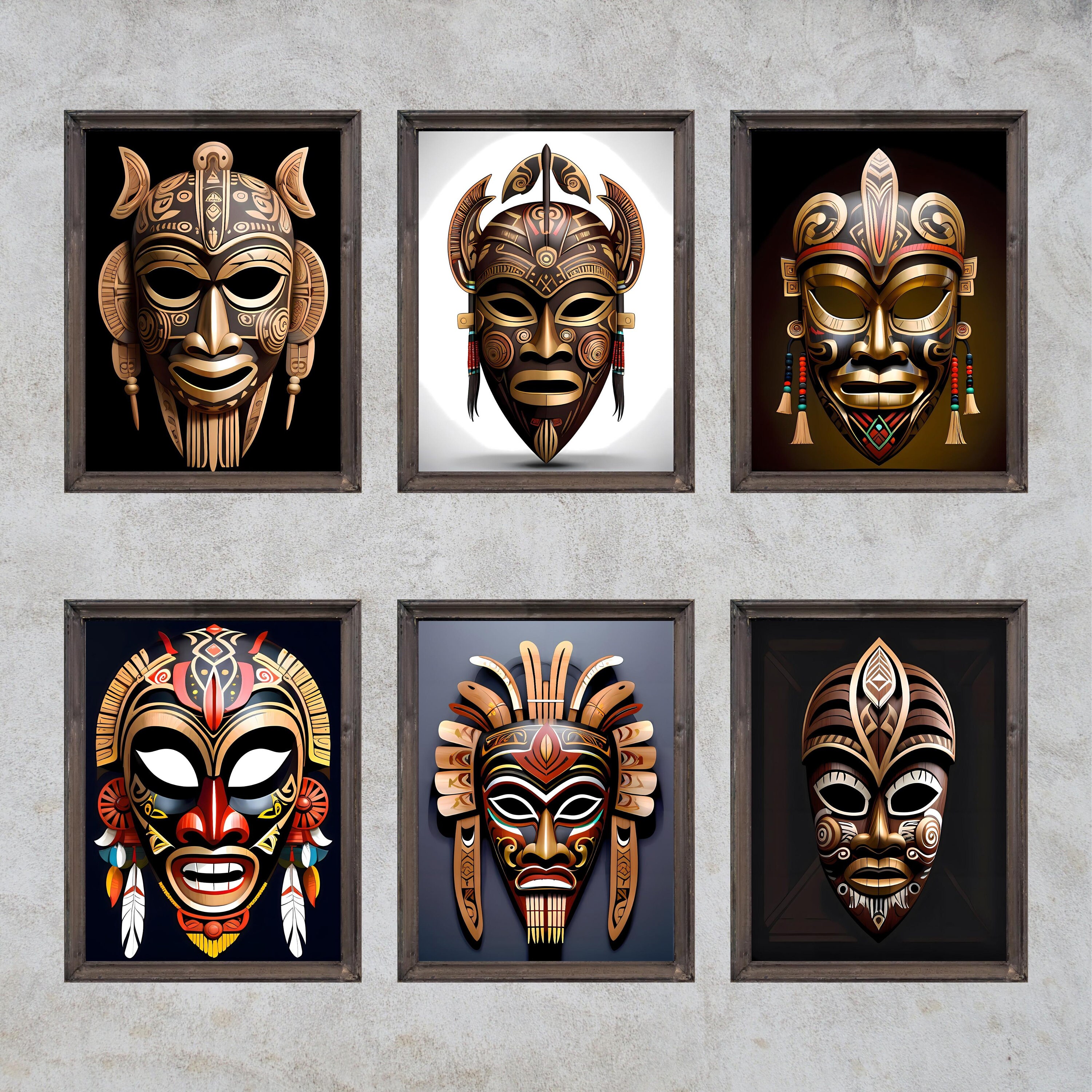 Set of 6 Indonesian Mask Printable Wall Art: Ethnic and Traditional ...