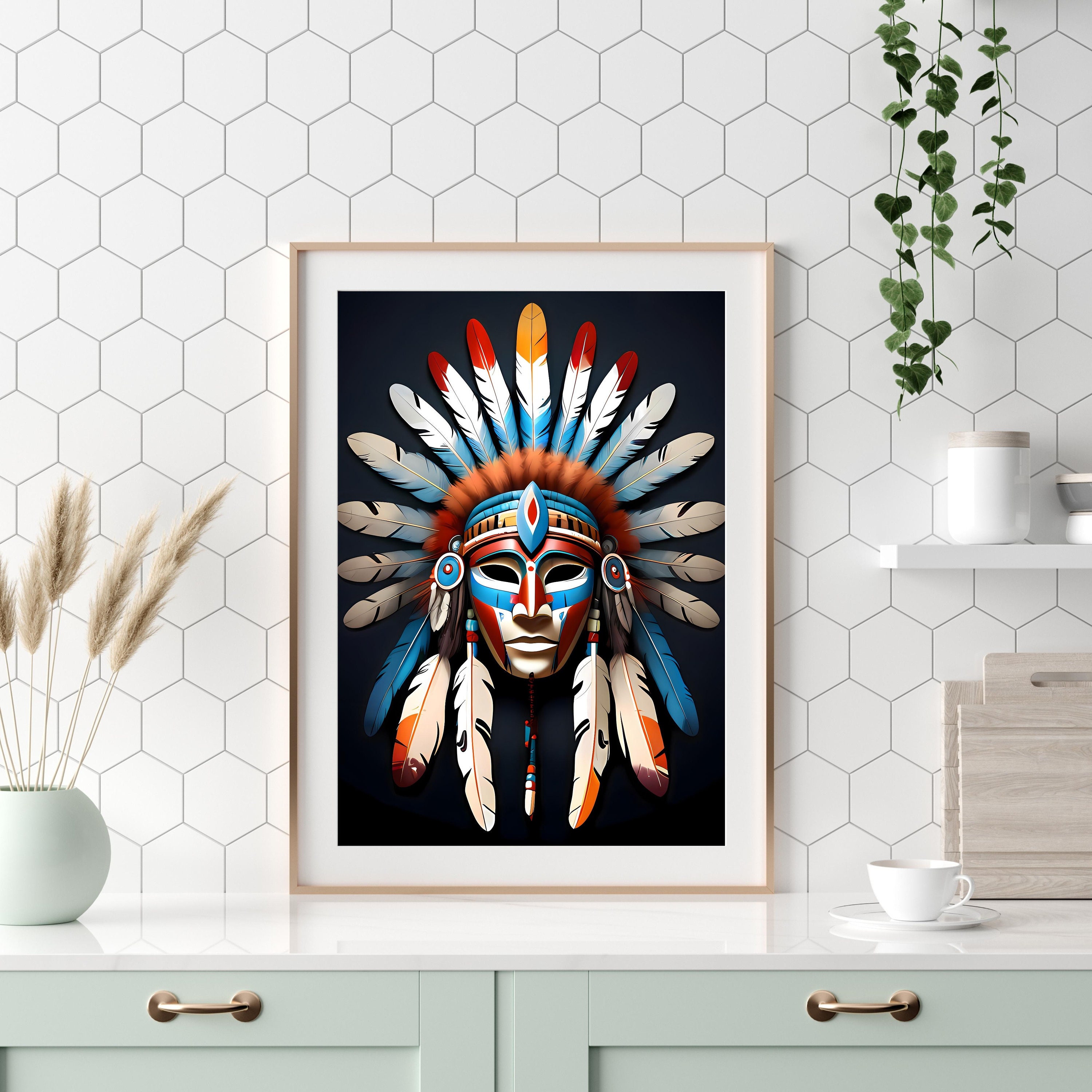 Set of 6 Native American Mask Printable Wall Art: Ethnic and ...