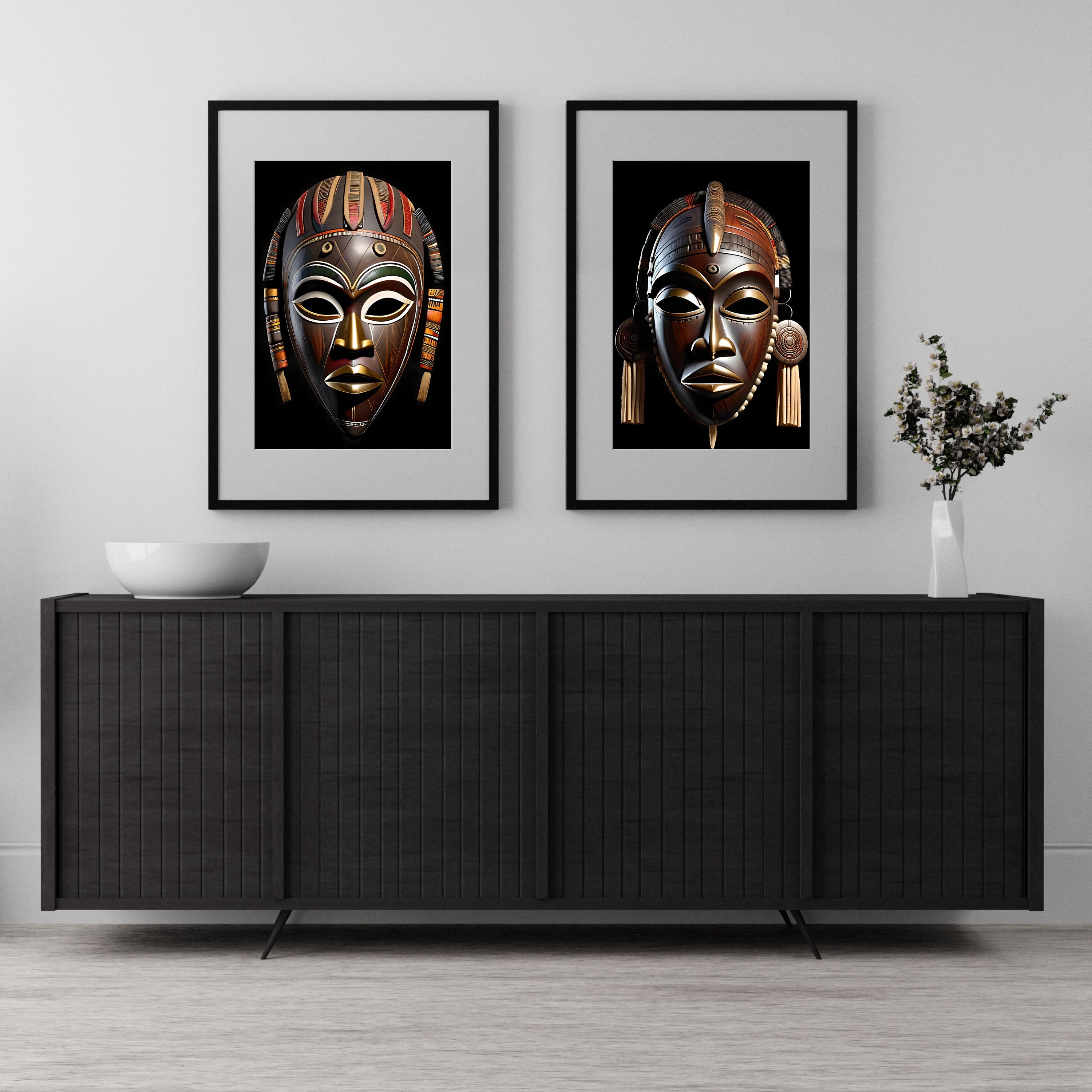 Set of 6 African Mask Printable Wall Art, Ethnic and Traditional ...