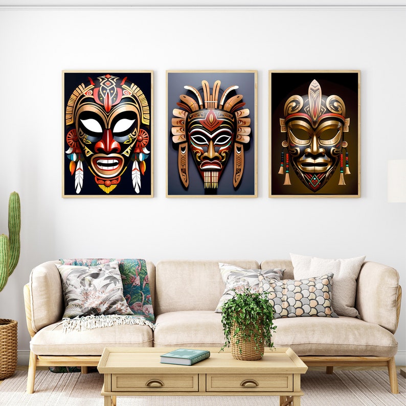 Set of 6 Indonesian Mask Printable Wall Art: Ethnic and Traditional ...