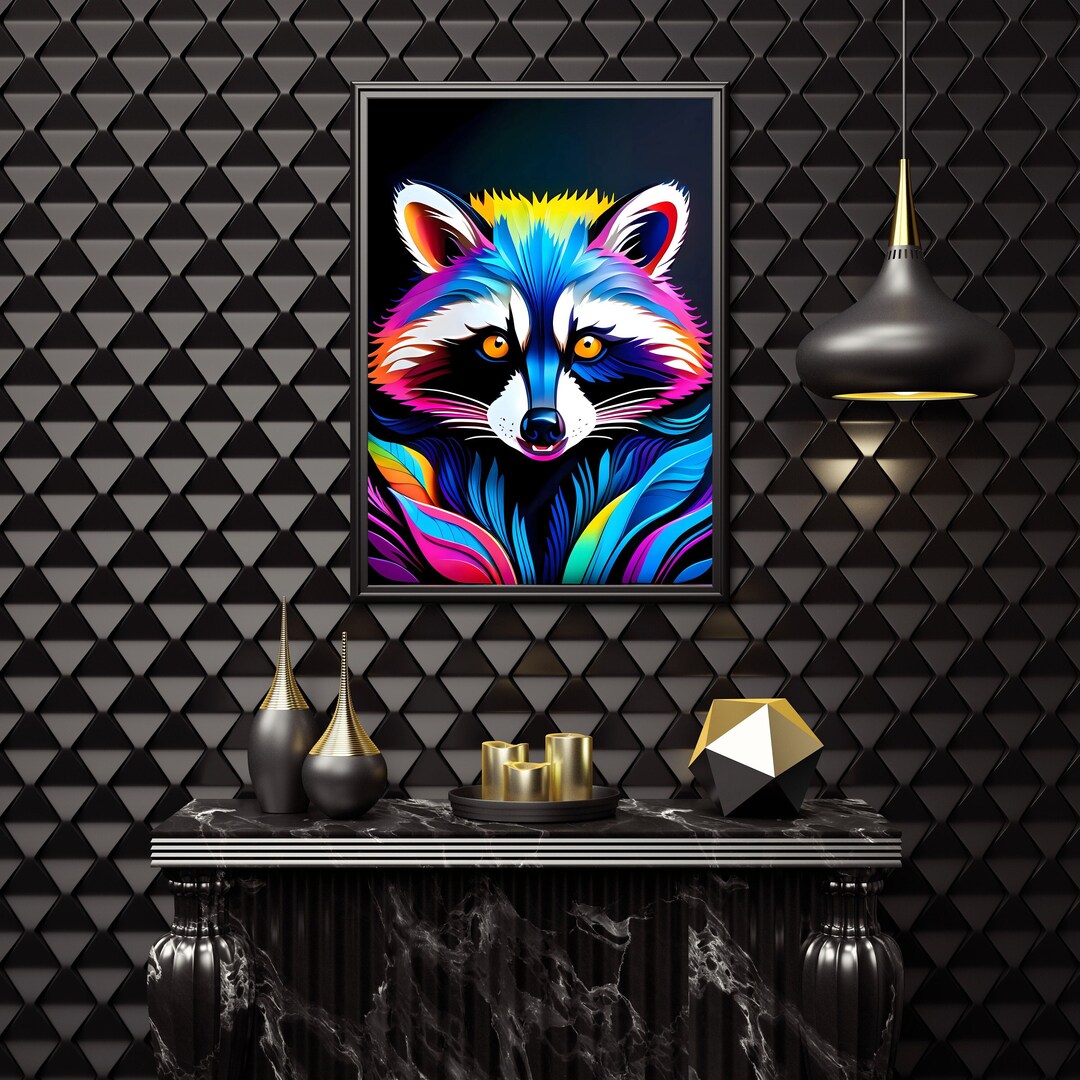 Colorful Raccoon Head Digital Wall Art, 3D Colorful Raccoon Design ...