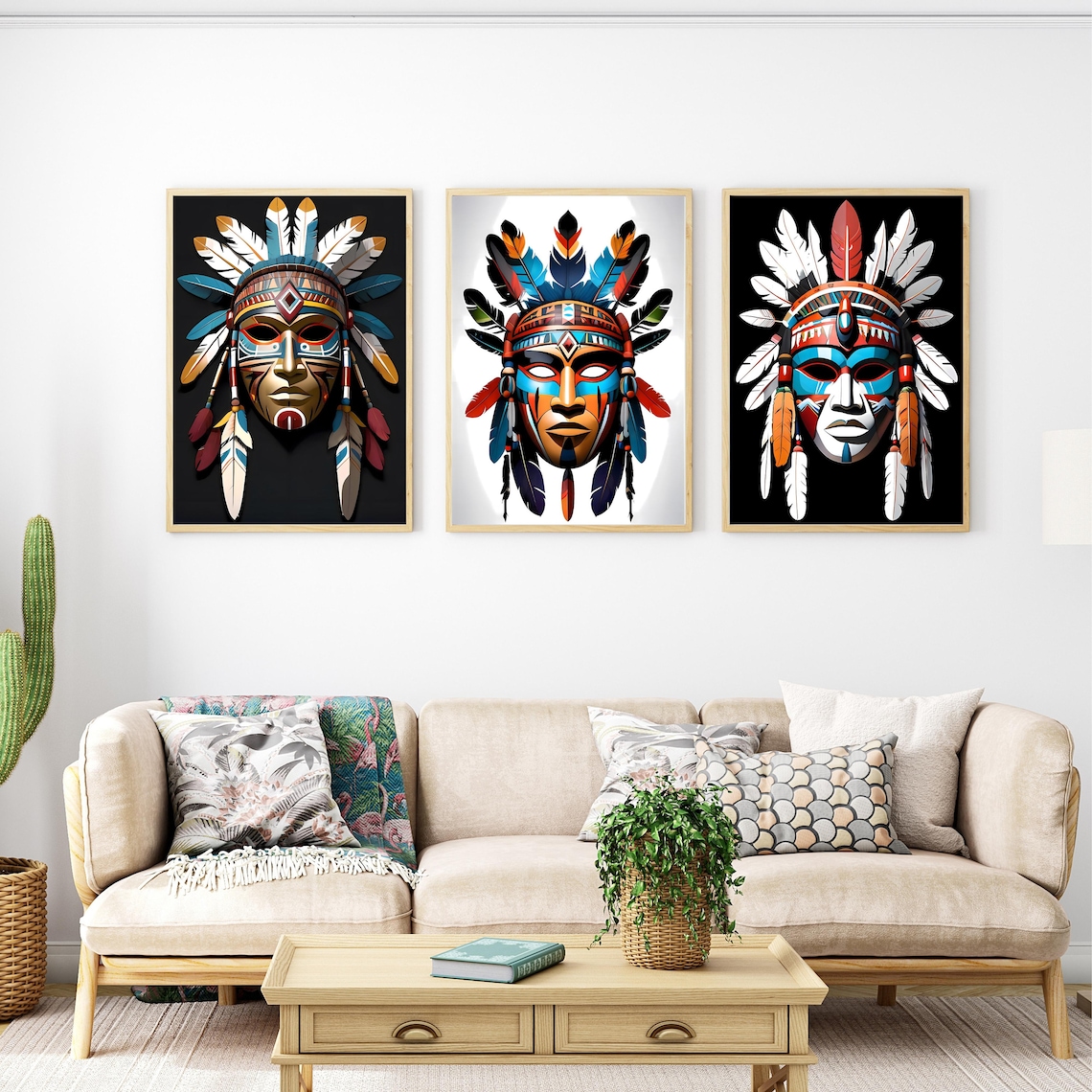 Set of 6 Native American Mask Printable Wall Art: Ethnic and ...