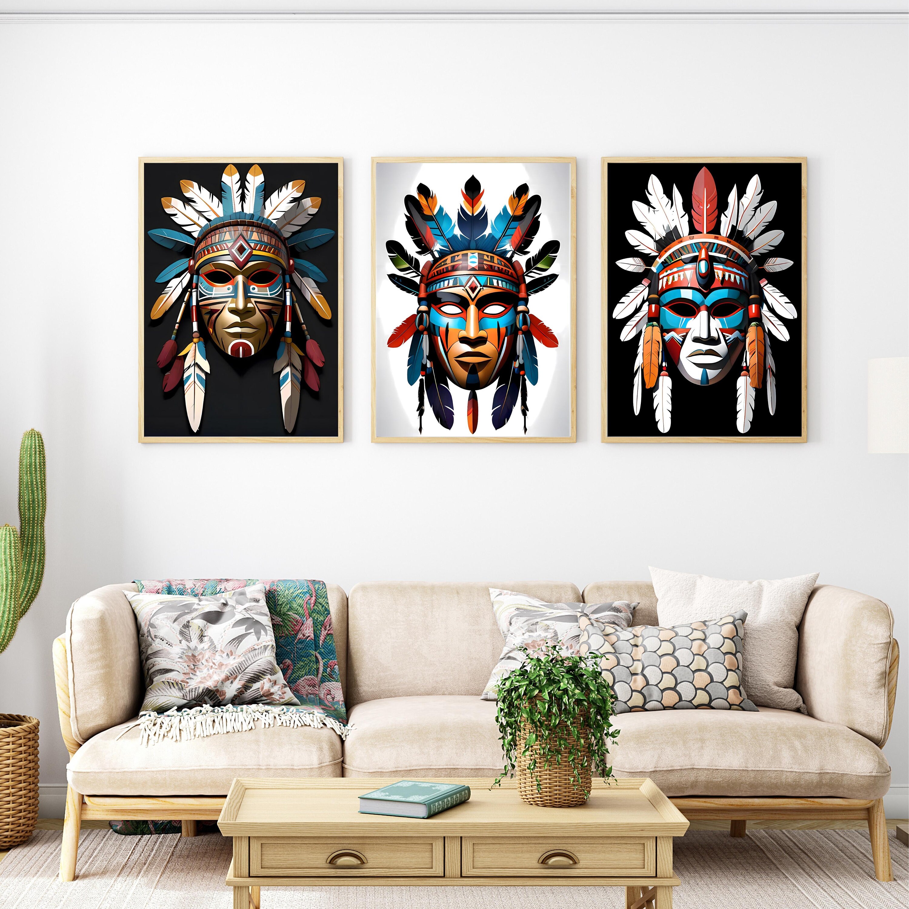 Set of 6 Native American Mask Printable Wall Art: Ethnic and ...